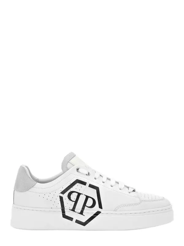 Philipp Plein Monogram Calf Leather Low-top Sneakers With Hexagon Logo - White