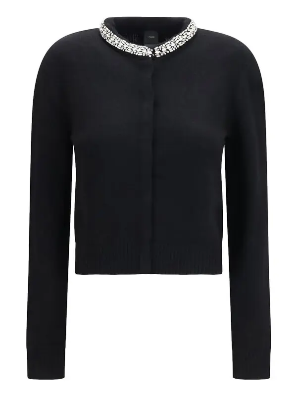 Pinko Wool-blend Cardigan With Crystal Embellishments - Black