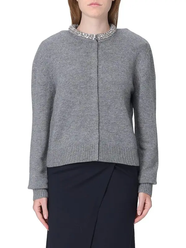 Pinko Wool-blend Cardigan With Crystal Embellishments - Grey