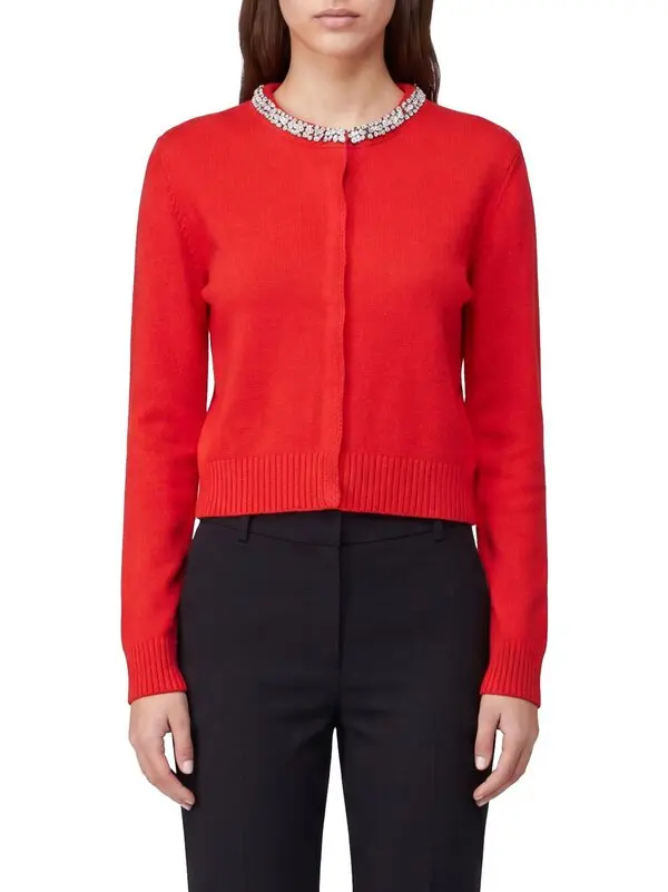 Pinko Wool-blend Cardigan With Crystal Embellishments - Red