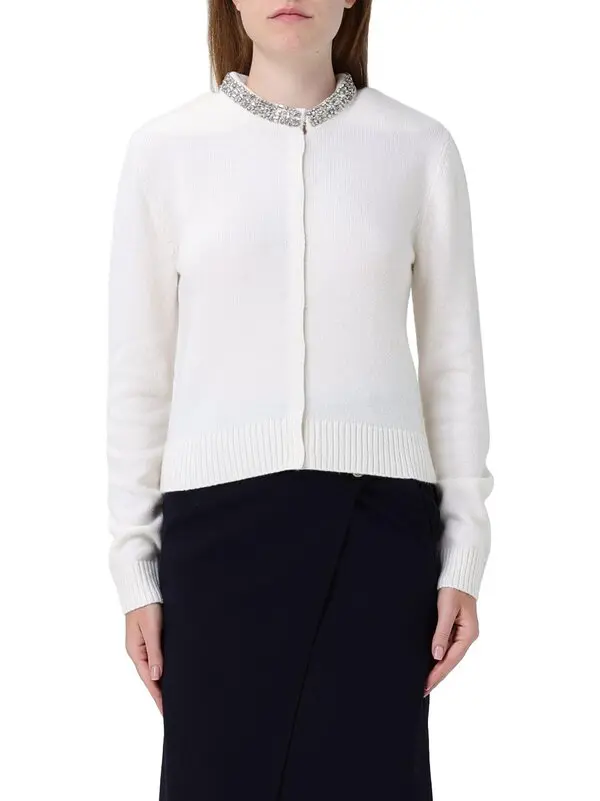 Pinko Wool-blend Cardigan With Crystal Embellishments - White