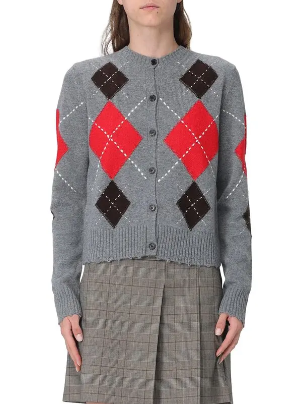 Pinko Argyle Wool And Cashmere Cardigan - Grey