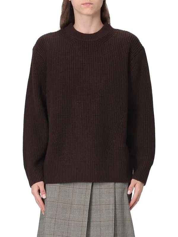 Pinko Relaxed Fit Wool Crewneck Jumper With Dropped Shoulders - Brown