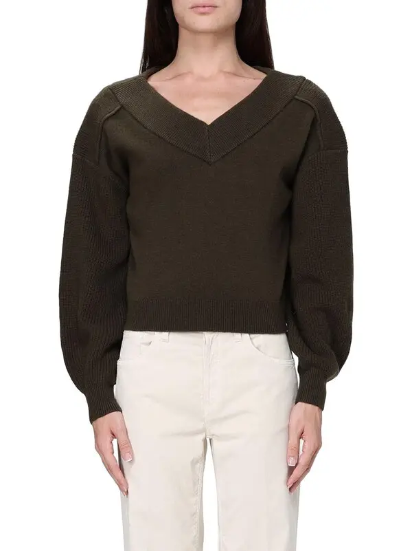 Pinko V-neck Pure Wool Jumper With Dropped Shoulders And Ribbed Trims - Green