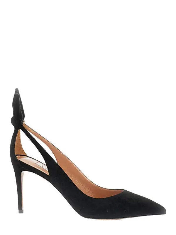 AQUAZZURA Bow Tie Suede Pumps With Stiletto Heel And Knot Detail - Black