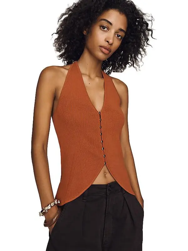 Anthropologie Split-front Halter Sweater - Deep Red