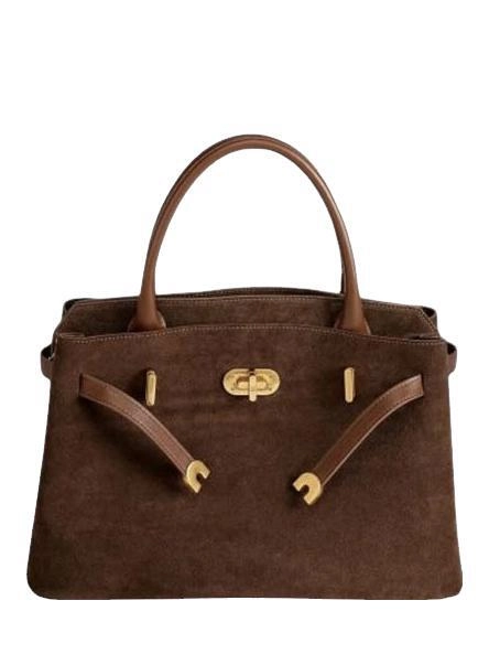 MI BOLSA LONDON Kensington Genuine Suede Leather Top Handle Bag - Brown