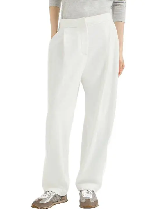 Brunello Cucinelli Cotton Smooth French Terry Pleated Track Trousers - White