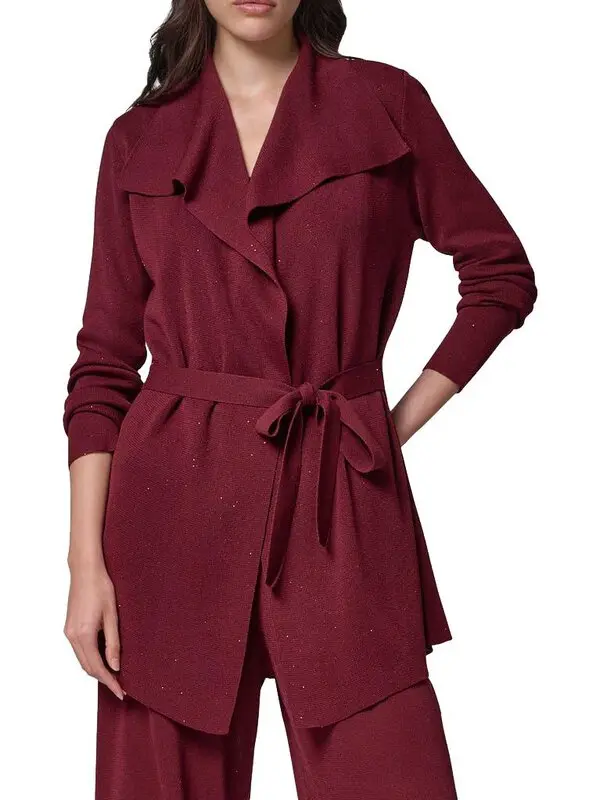 Donna Karan New York Metallic Belted Shawl Collar Cardigan - Blk Cherry