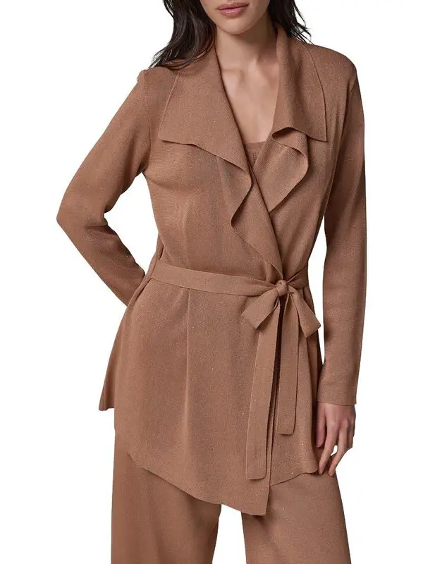 Donna Karan New York Metallic Belted Shawl Collar Cardigan - Camel
