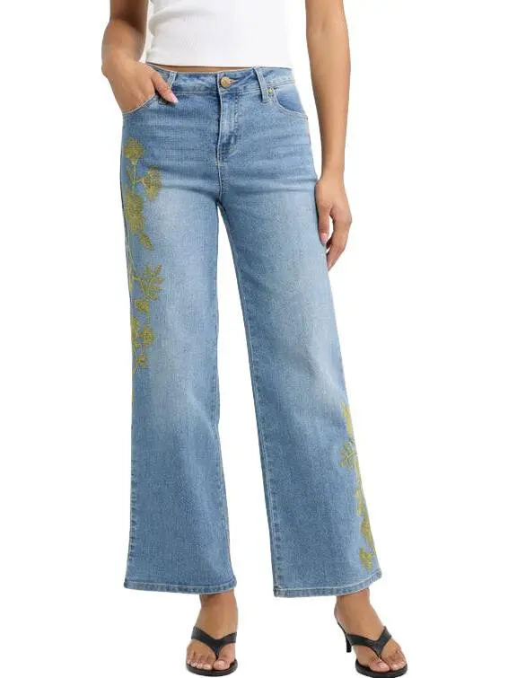 1822 Denim Embroidered Wide Leg Jeans - Kenmore