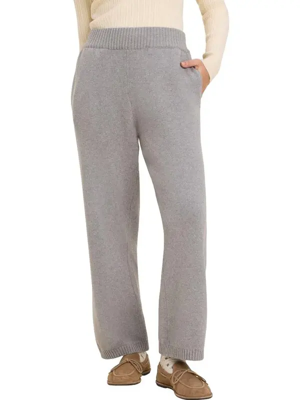 NZ BY NIC AND ZOE Billie High Waist Wide Leg Cotton Sweater Pants - Grey Heather