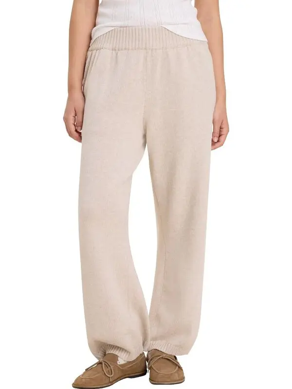 NZ BY NIC AND ZOE Billie High Waist Wide Leg Cotton Sweater Pants - Oatmeal