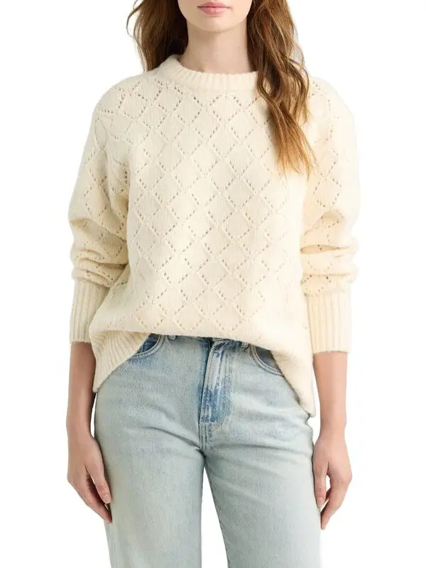 Deluc Pointelle Crewneck Sweater - Ecru