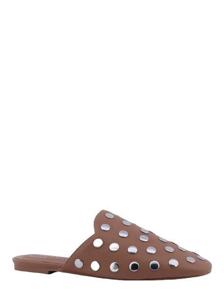 SHU SHOP Aretha Faux Leather Studded Flat Mule - Camel