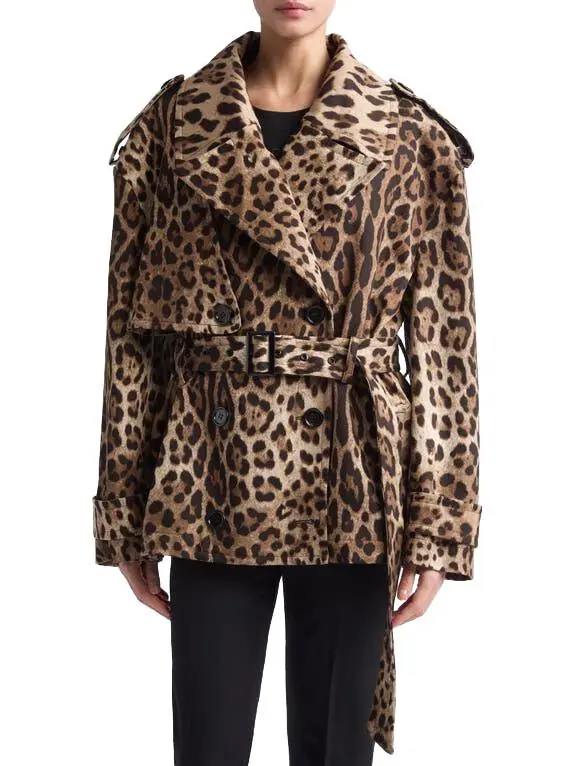 Dolce & Gabbana Belted Leopard Print Short Trench Jacket - Leo New