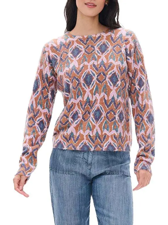 HATLEY Textured Ikat Crewneck Sweater - Bran