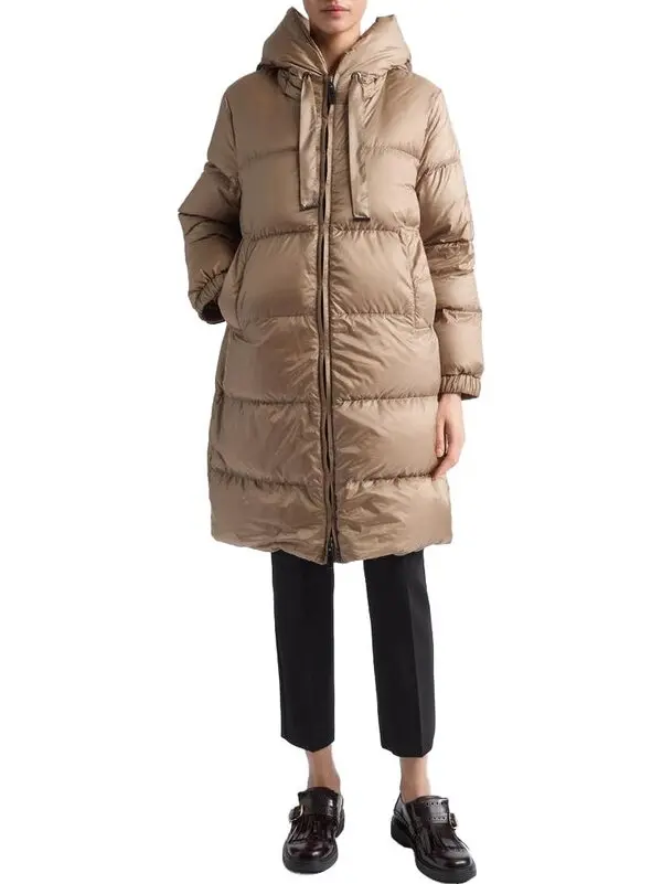 Max Mara Sei Water Repellent Down Puffer Coat With Hood - Clay