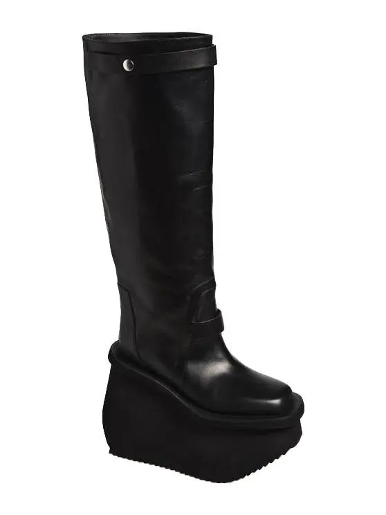 Rick Owens Pull-on Platform Wedge Knee High Boots - Black