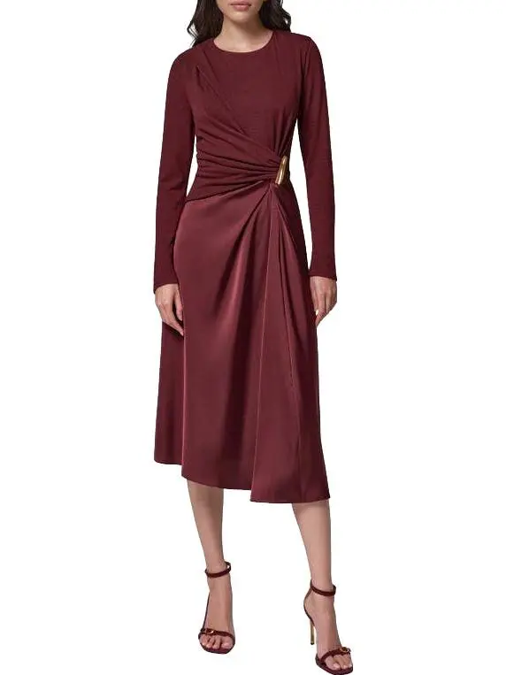 Donna Karan New York Long Sleeve Gathered Waist Dress - Blk Cherry