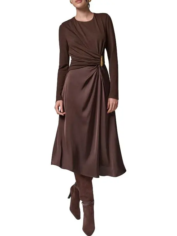 Donna Karan New York Long Sleeve Gathered Waist Dress - Espresso