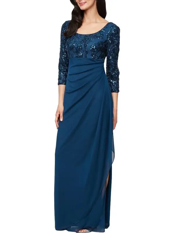 Alex Evenings Empire Waist Sequin Gown - Deep Ocean