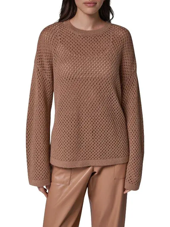 Donna Karan New York Metallic Open Stitch Crewneck Sweater - Camel