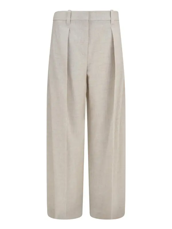 Brunello Cucinelli Wool And Cashmere Tailored Palazzo Pants - Beige