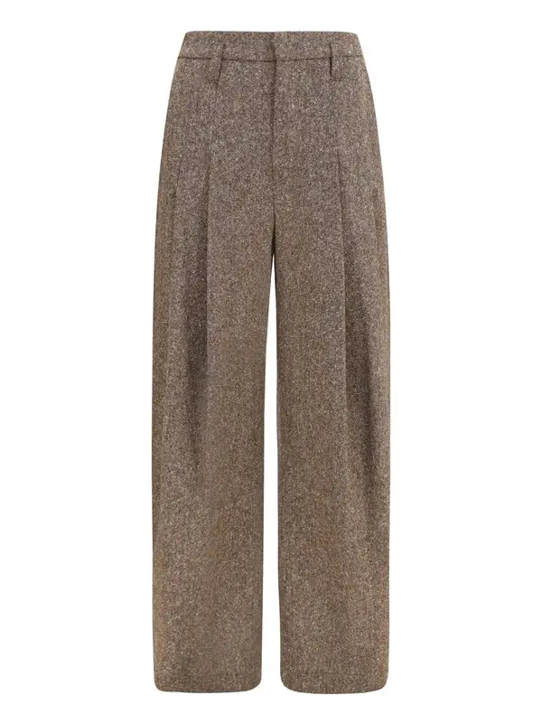 Brunello Cucinelli Virgin Wool Palazzo Pants With Monili Detail - Brown
