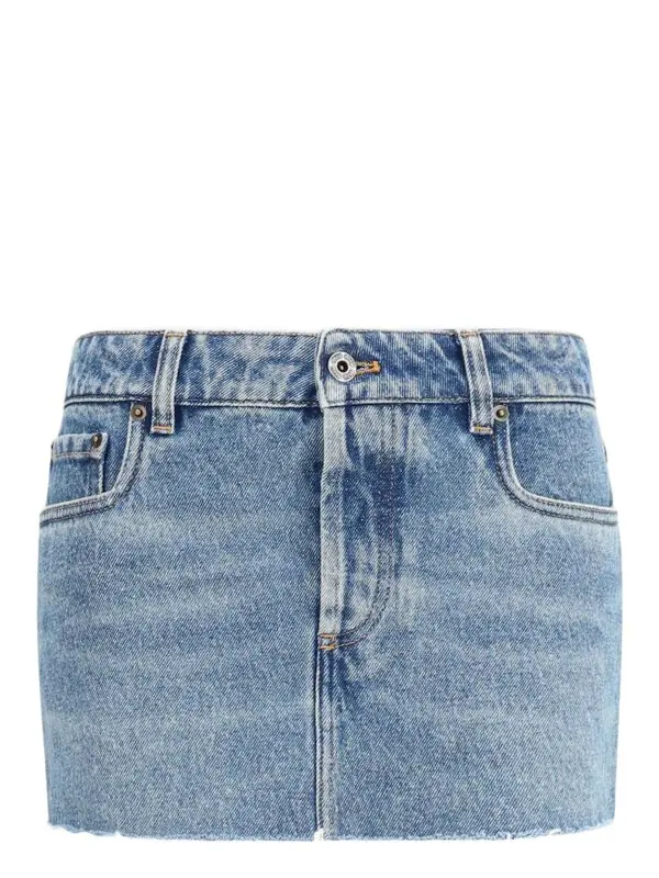 Miu Miu Frayed Hem Denim Mini Skirt - Blue