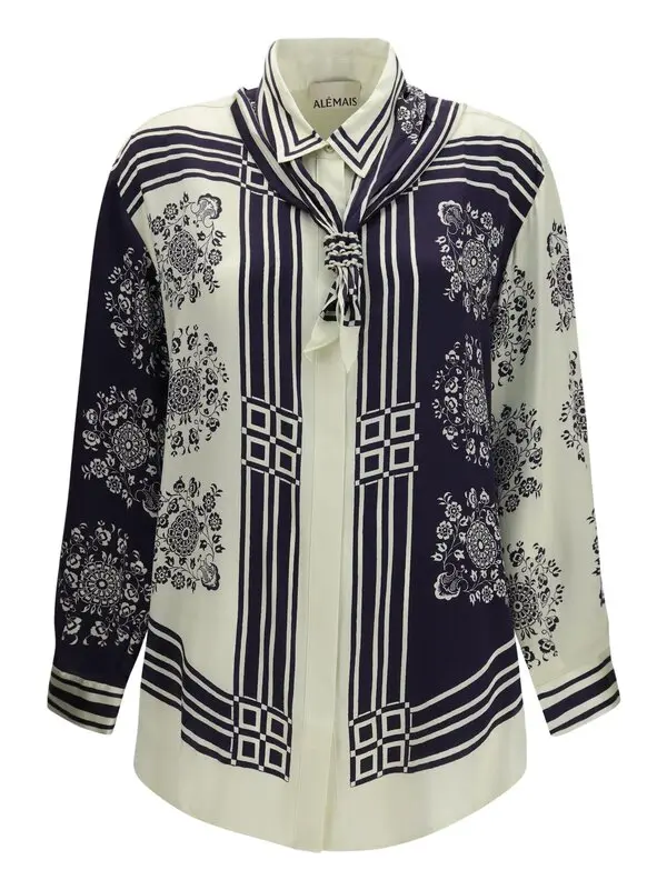 ALEMAIS Banderra Silk Shirt With Scarf - Blue