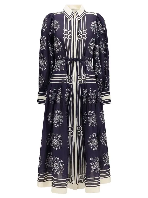 ALEMAIS Banderra Floral Print Midi Shirt Dress - Blue