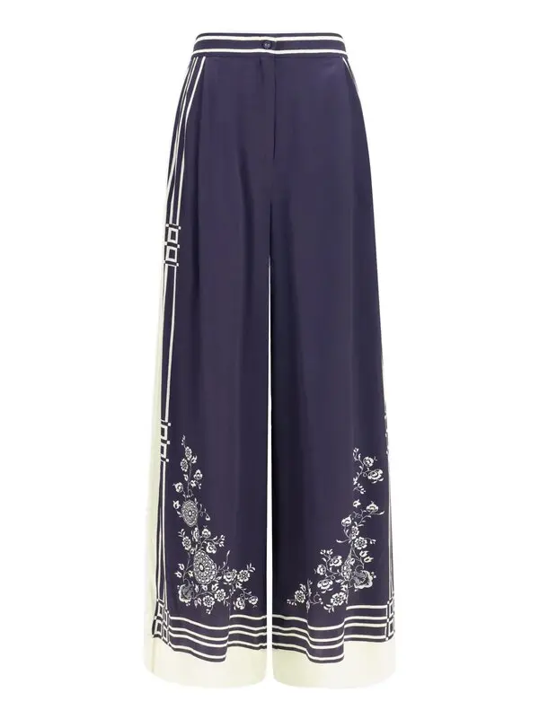 ALEMAIS Alemasis Banderra Silk Wide-leg Pants - Blue