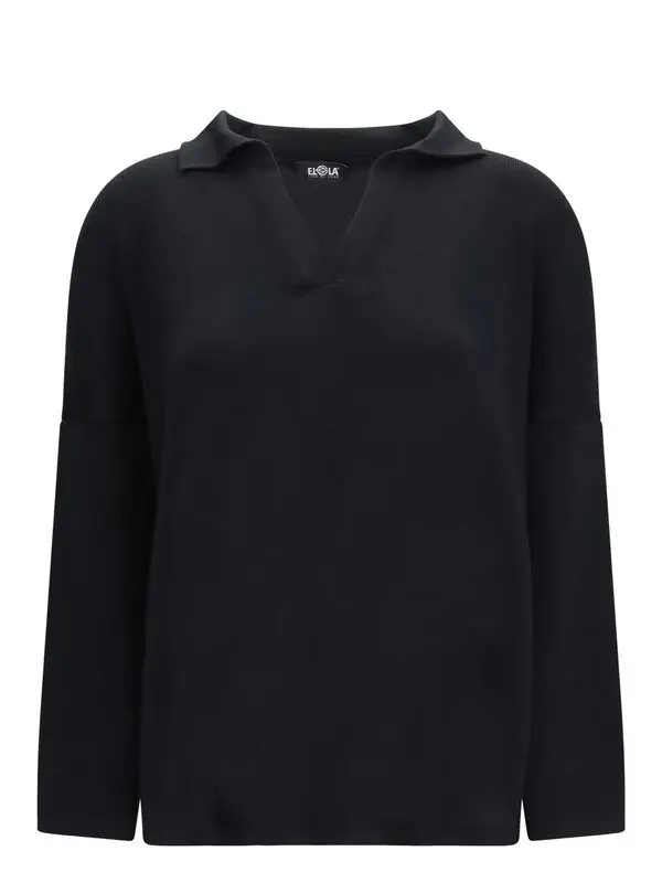 ELLA Wool Polo Collar Sweater - Black