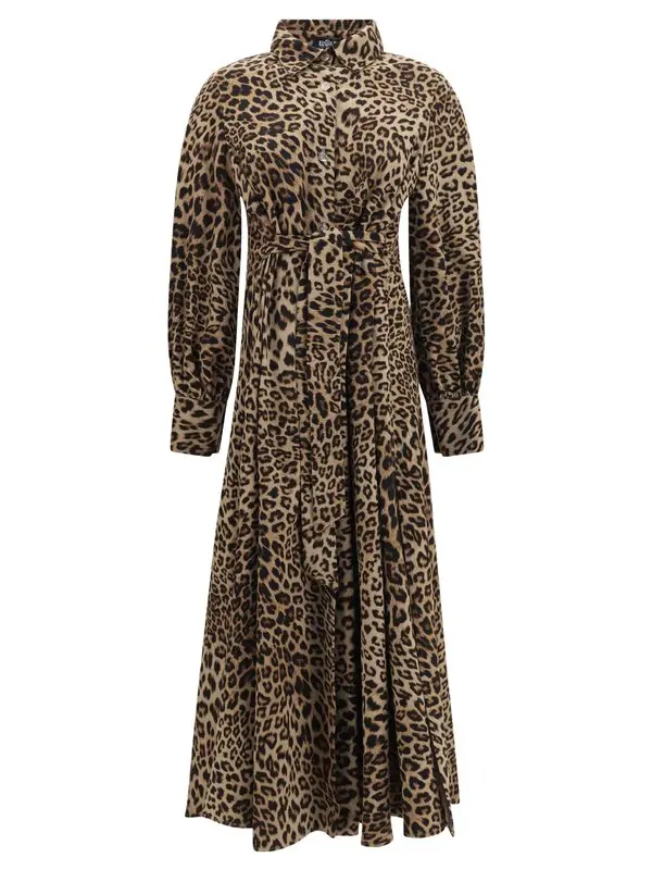 ELLA Leopard-print High Neck Long-sleeved Dress - Brown