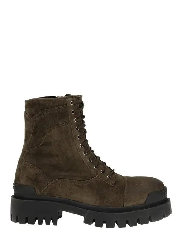 Balenciaga Combat Strike Waxed Suede Calf Leather Boots - Green