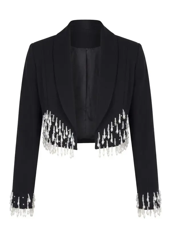MODENAIRE Beaded Cropped Blazer With Shawl Collar - Black