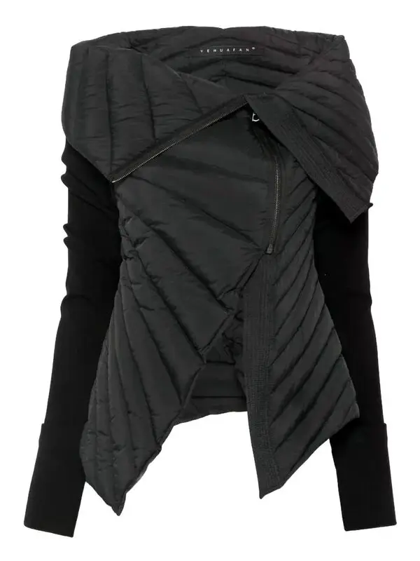 YEHUAFAN Quilted Asymmetric Puffer Jacket - Black