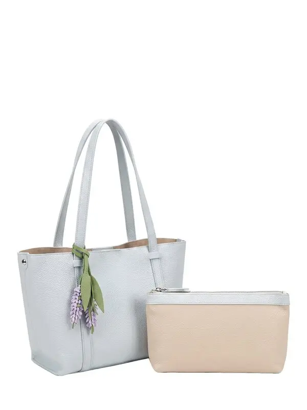 MODENAIRE Pebbled Leather Tote Bag With Removable Pouch And Charm - Blue
