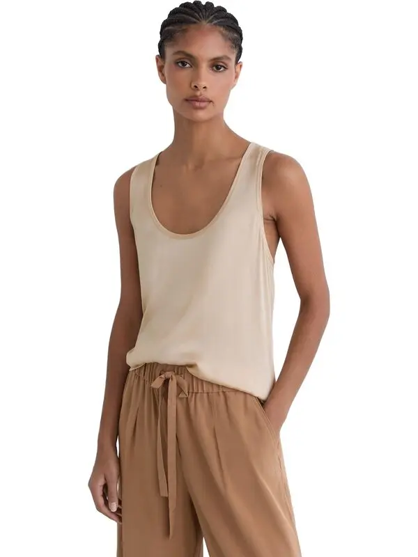 REISS Ruby Silk-front Cami Top - Neutral
