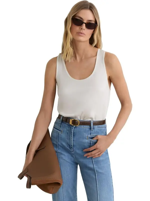 REISS Ruby Silk-front Cami Top - White