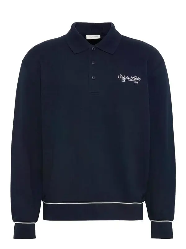 Calvin Klein Logo-embroidered Polo-collar Sweater - Blue