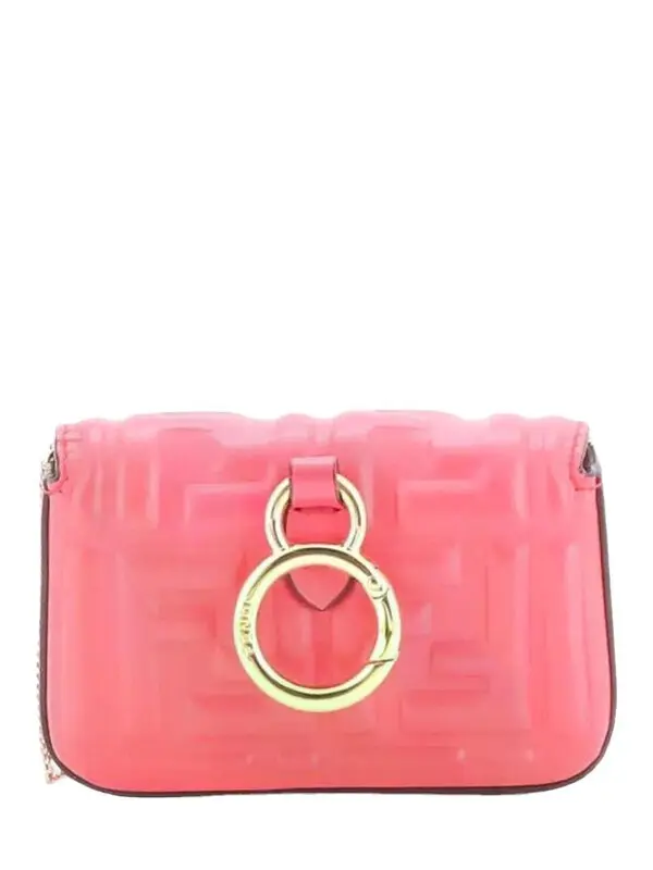 Fendi Chain Baguette Charm Bag Zucca Embossed Leather Nano Crossbody Bag - Pink