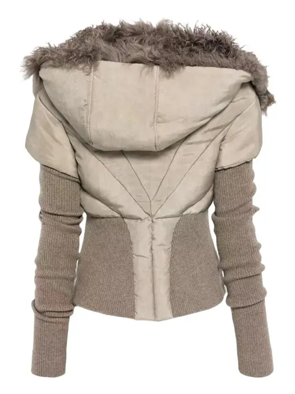 YEHUAFAN Shearling Trim Panelled Jacket - Neutrals