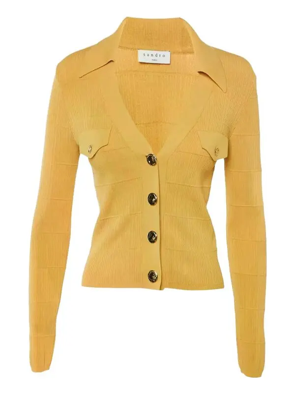 Sandro Ribbed Knit Polo Cardigan - Yellow