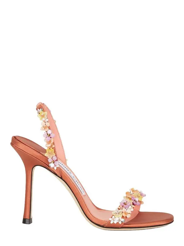 JIMMY CHOO Embellished Floral Slingback Stiletto Sandals - Grapefruit & Multi