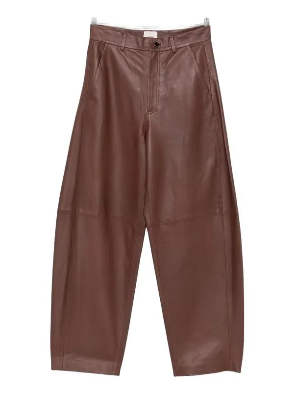 ALYSI Leather Barrel Trousers - Brown