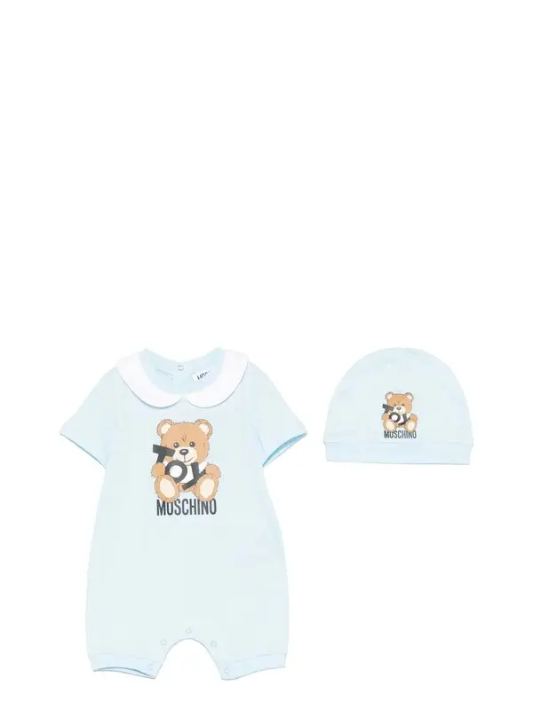 Moschino Leo Teddy-print Romper - Light Blue
