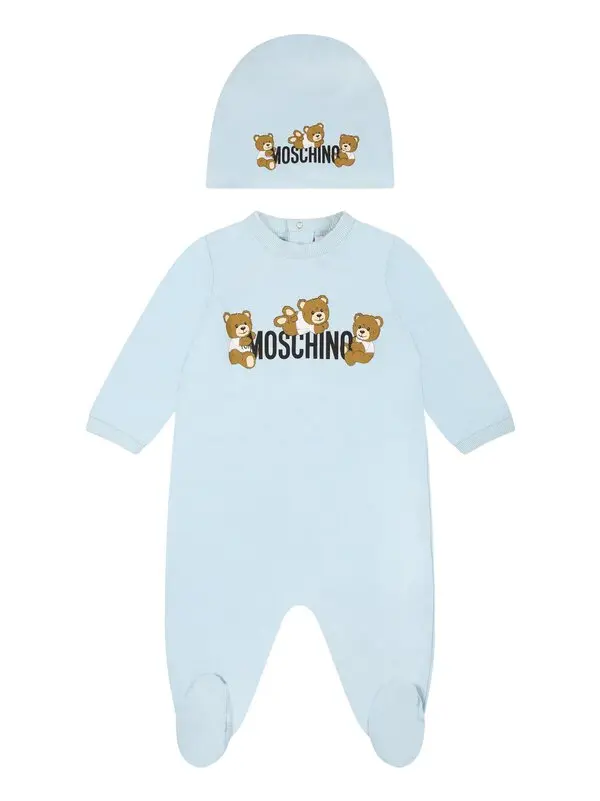 Moschino Bear-motif Baby Bodysuit And Hat Set - Light Blue