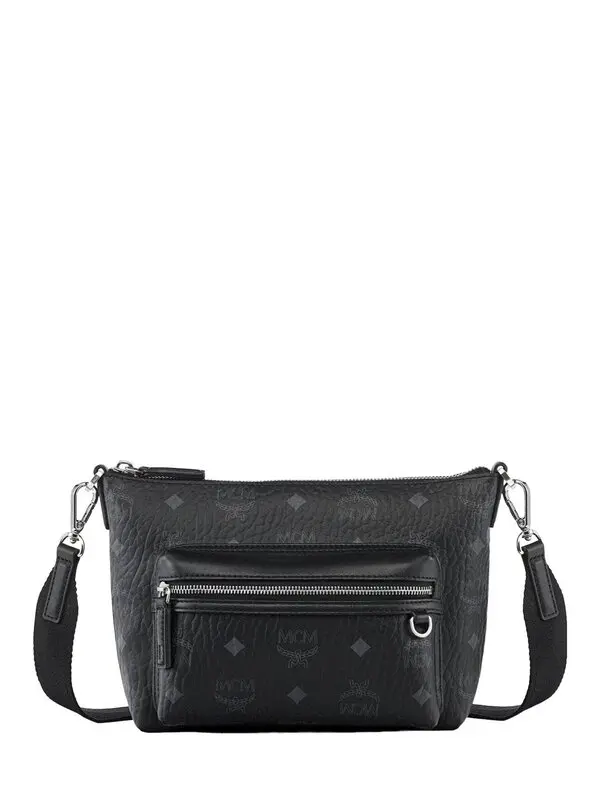 Mcm Allover Logo Print Shoulder Bag - Black
